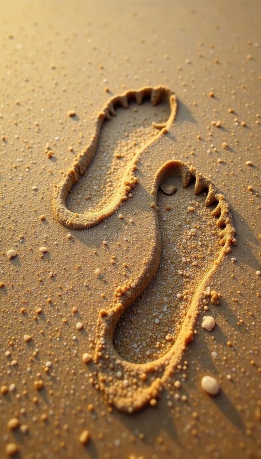 Two Sets of Small Footprints Merging in the Sand, Steps, Combine ...
