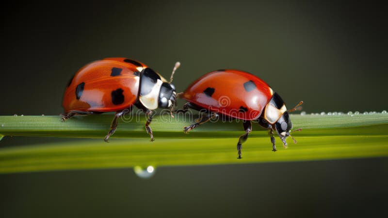 Two Seven-spotted Ladybugs on a Blade of Grass Stock Illustration ...