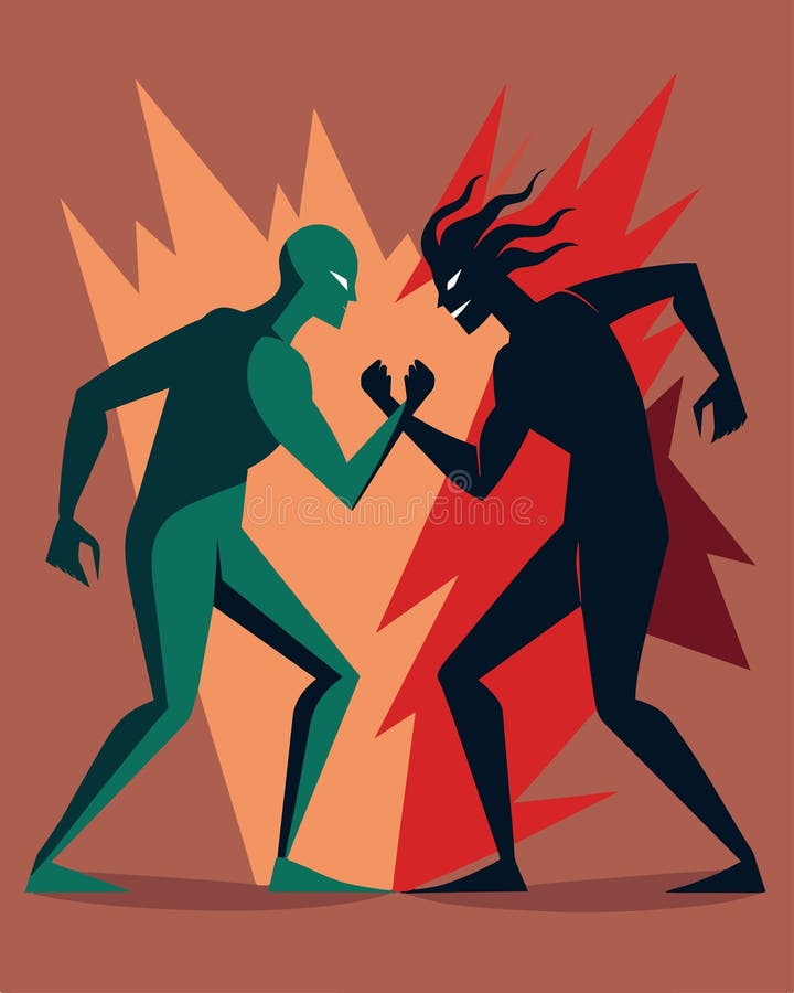 Two Shadowy Figures Entangled in a Fierce Struggle Representing the ...