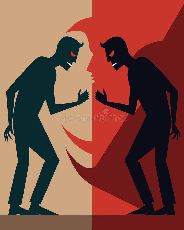 Two Shadowy Figures Locked in a Tense Confrontation Representing the Neverending Internal Battle ...