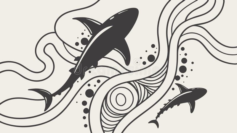 Two Sharks in Abstract Water, Ocean Predators Vector Art, Vector Design ...