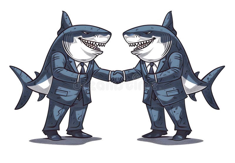 Two Sharks in Suits Shaking Hands Comic Vector Stock Illustration ...