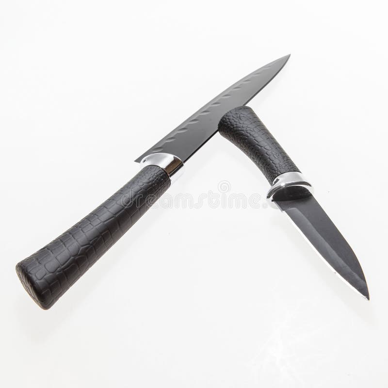 Two Kitchen Knives on a White Background Close-up Stock Photo - Image ...