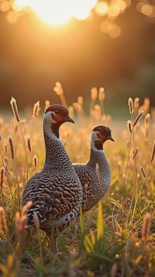Two Sharp-tailed Grouses in Golden Sunset Prairie Stock Image - Image ...