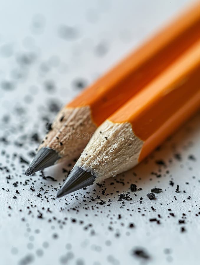 Two Sharpened Pencils with Graphite Shavings on White Background. Stock ...