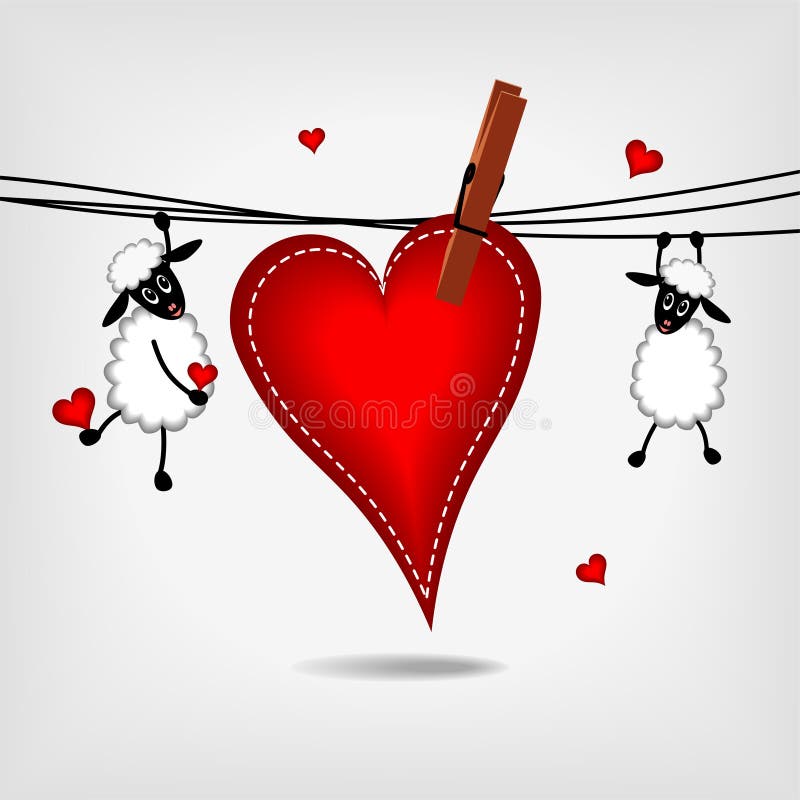 Two Red Hearts and Cute Lamb Stock Vector - Illustration of wedding ...