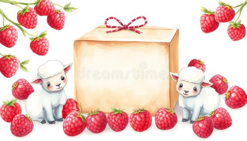 Two Sheep are Sitting on a Box with a White Background Stock Image ...