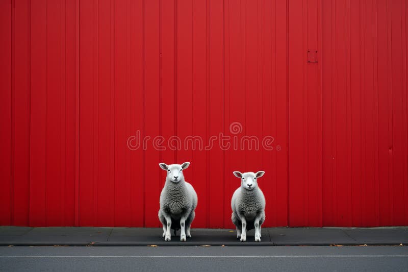 Two Sheep Standing in Front of a Red Wall Stock Illustration ...
