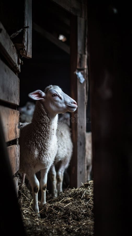 Two Sheep Standing Together in a Barn Stock Photo - Image of sheep ...