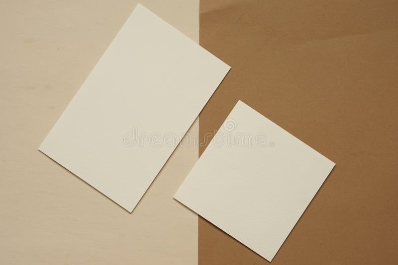 Two Sheet of Rectangle Blank Beige Greetings Card Placed on Beige and ...