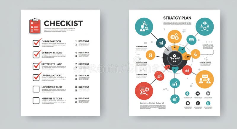 Two Sheets Feature a Checklist and a Strategy Plan. the Left Sheet ...