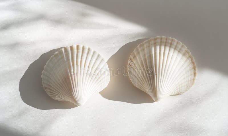 Two Shells are Laying on a White Surface Stock Photo - Image of summer ...