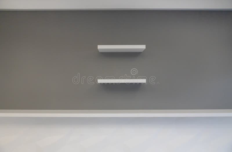 Two Shelves on a Grey Wall. the Concept of a Modern Interior. Stock ...