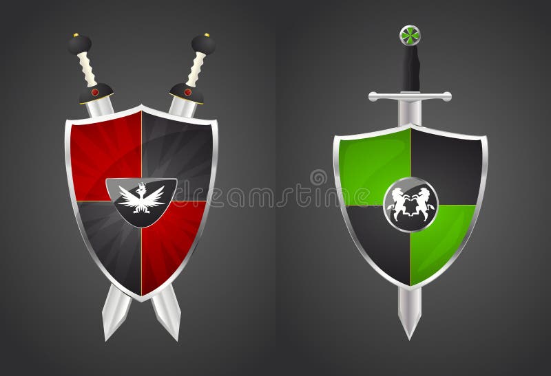 Two shields and swords stock vector. Illustration of steel - 21900679