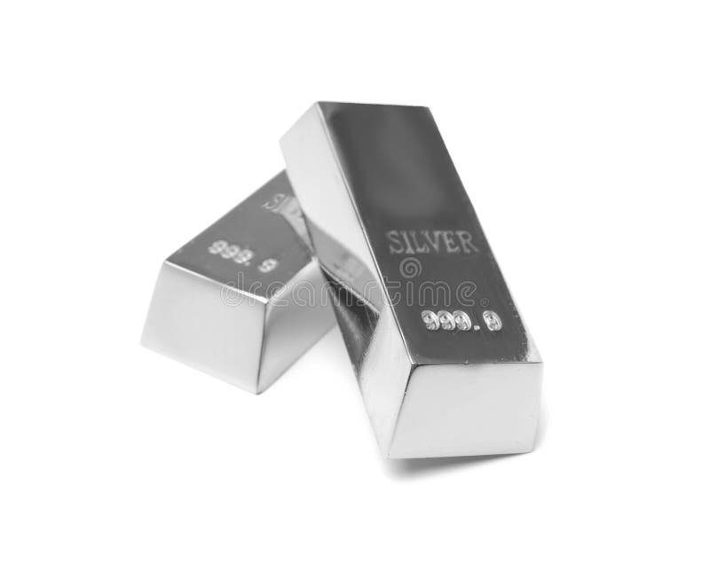 Two Shining Silver Bars Isolated on White Stock Photo - Image of ...