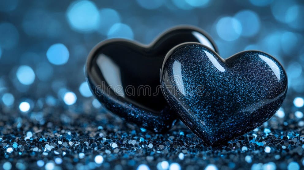 Two Shiny Blue Hearts on Glitter Background Stock Illustration ...