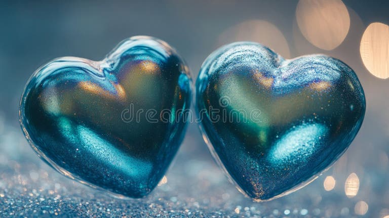 Two Shiny Blue Hearts on Glittering Background Stock Illustration ...