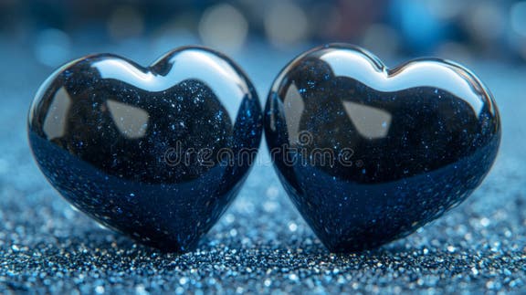 Two Shiny Blue Hearts on Glittering Surface Stock Illustration ...