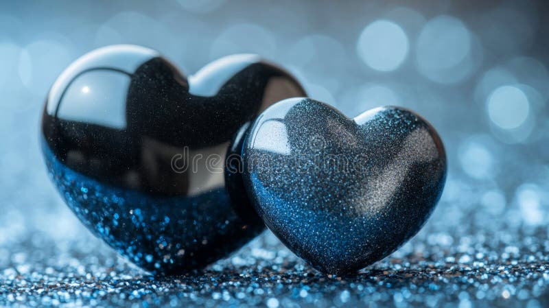 Two Shiny Blue Hearts on Glittery Surface Stock Illustration ...