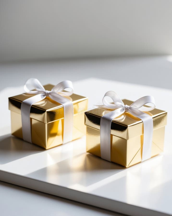 Two Shiny Gold Gift Boxes on White Digital Canvas Stock Photo - Image ...