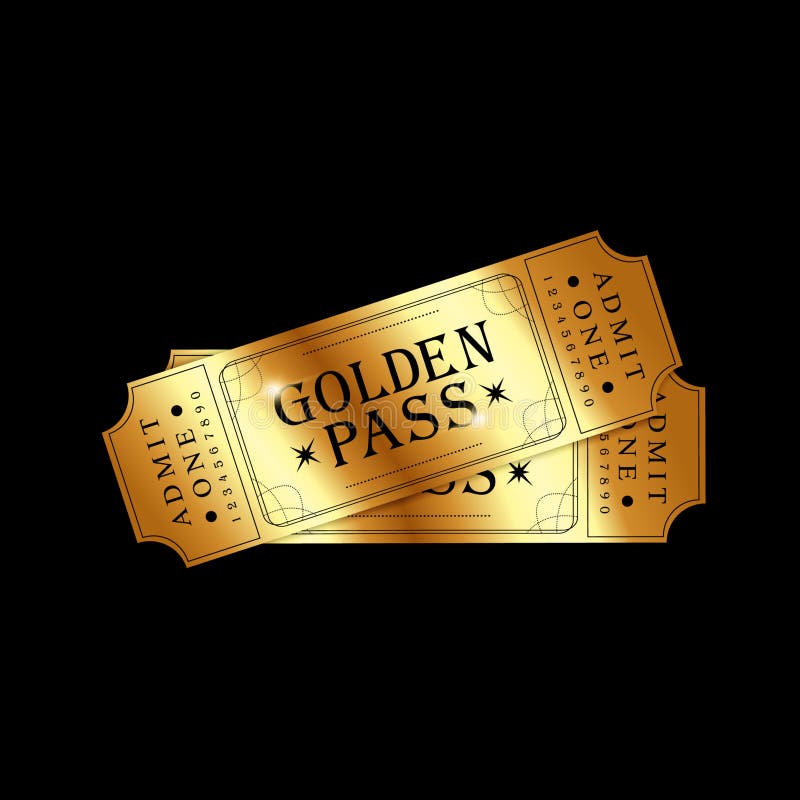 Two Shiny Golden Pass Tickets on Black Background Stock Illustration ...