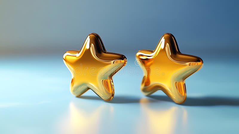 Two Shiny Golden Star-shaped Objects on Blue Background Stock ...