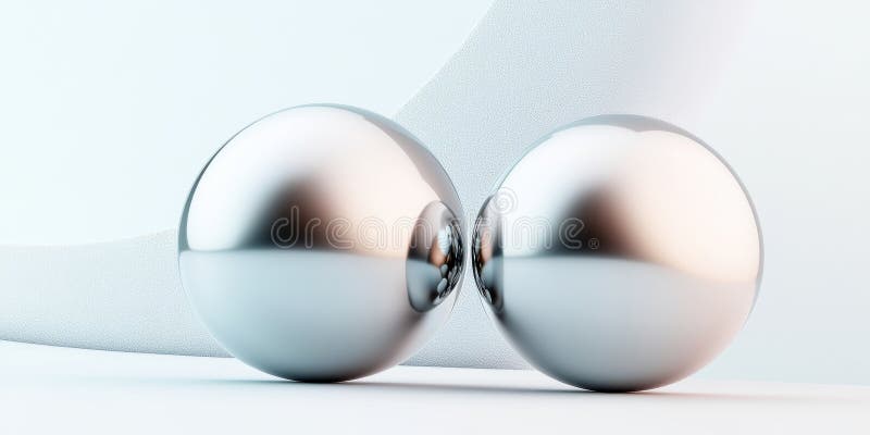 Two Shiny Metallic Spheres Reflecting Light on White Surface Stock ...