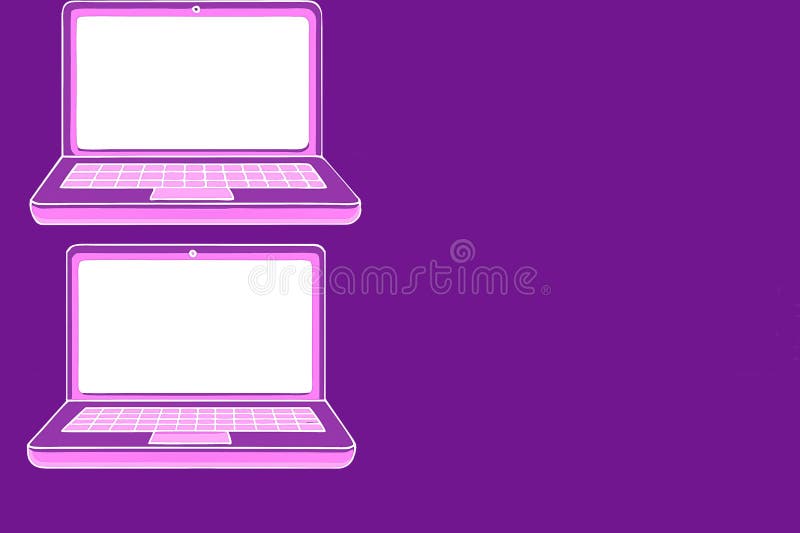 Two Shiny Pink Opened Laptops on Purple.Network Stock Illustration ...