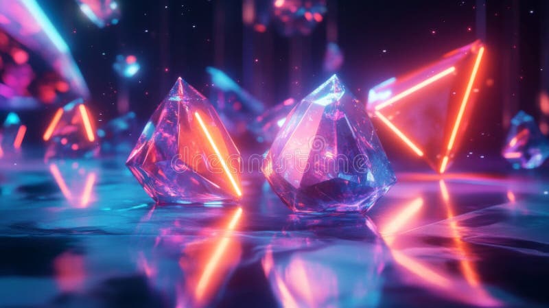 Two Shiny Purple Crystals Illuminated by Neon Lights Stock Illustration ...