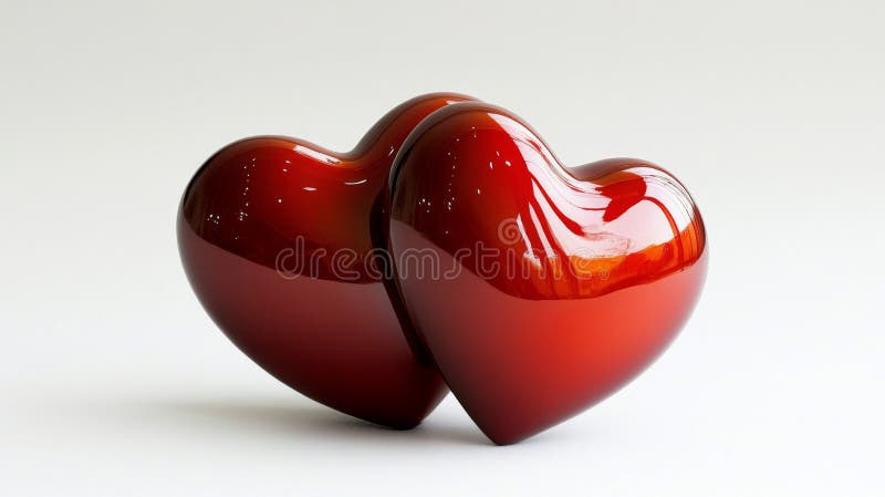 Two Shiny Red Hearts Joined Together Symbolically Stock Illustration ...