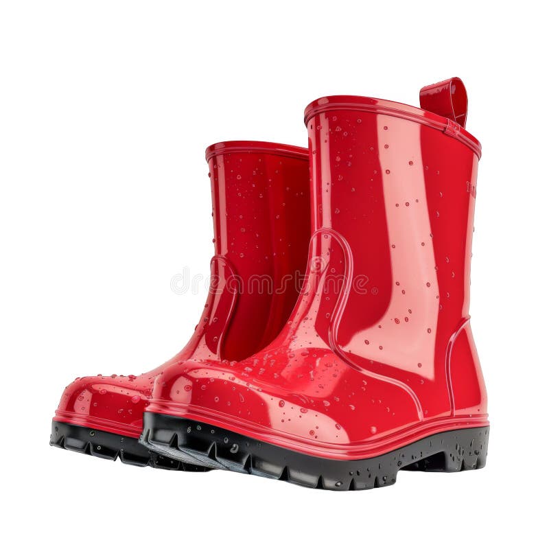 Two Shiny Red Rain Boots with Water Droplets Stock Photo - Illustration ...