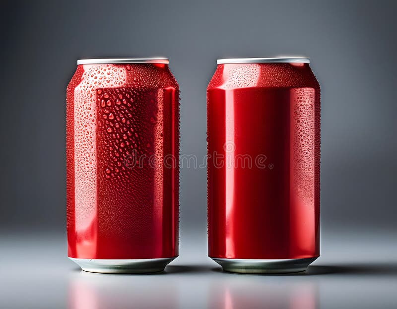 Two Shiny Red Soda Cans with Condensation, Standing Side by Side ...