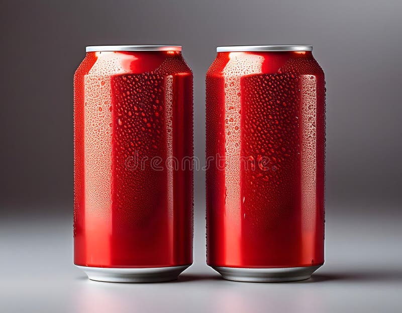 Two Shiny Red Soda Cans with Condensation, Standing Side by Side ...