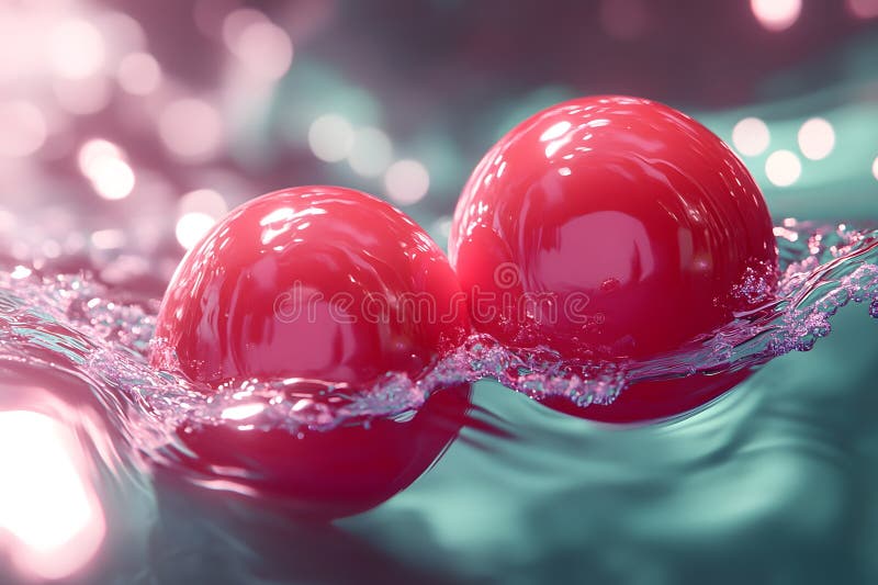 Two Shiny Red Spheres in a Turquoise Liquid Stock Illustration ...