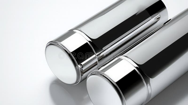 Two Shiny, Silver, Cylindrical Metal Objects with Rounded Ends, Laying ...