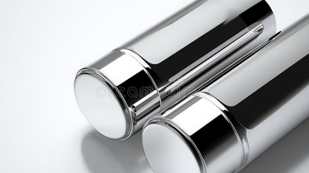 Two Shiny, Silver, Cylindrical Metal Objects with Rounded Ends, Laying ...