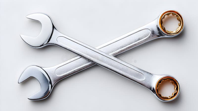 Two Crossed Silver Wrenches on a Clean White Background, Showcasing ...