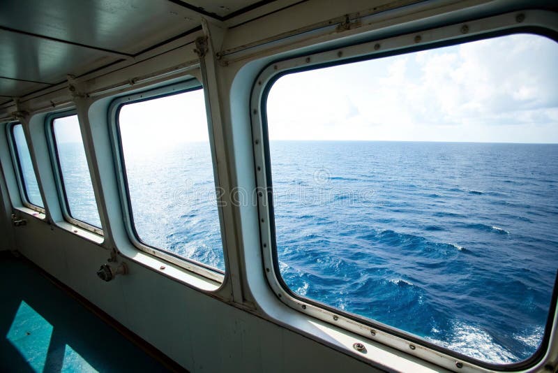 Two Ship Windows with Ocean Surface and Underwater Deep Stock ...