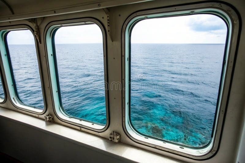Two Ship Windows with Ocean Surface and Underwater Deep Stock ...
