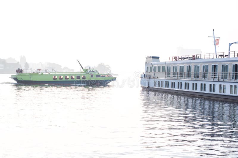 Two ships stock photo. Image of green, float, shore, cruise - 92418946