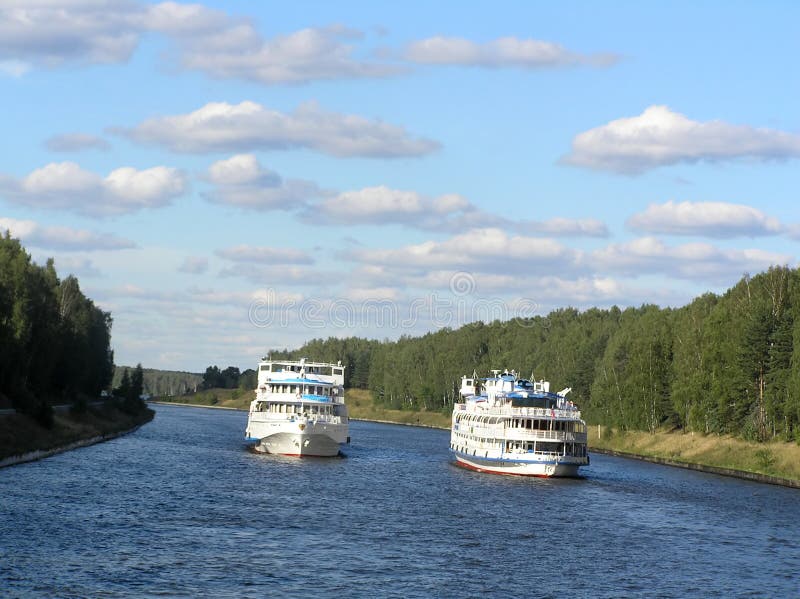 Two ships on the river stock photo. Image of reflection - 11037582