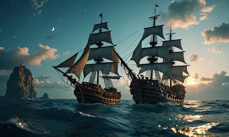 Two Ships are Sailing in the Ocean, One is on the Left and the Other on ...