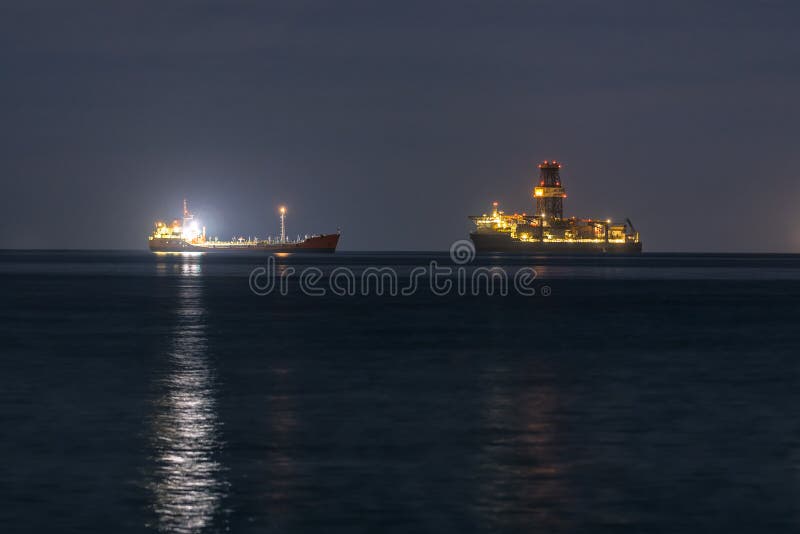 Two ships in the sea stock image. Image of cruise, illuminated - 81725147