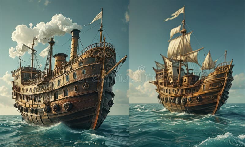 Two Ships are Shown in the Water, One is on the Left Side of the Image ...