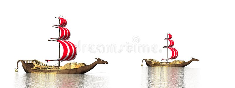 Two Ships on the Water - 3D Render Stock Illustration - Illustration of ...