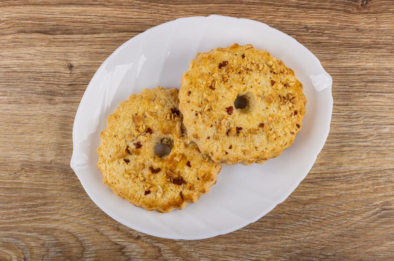 Two Shortbread Rings with Peanuts in Dish on Table. Top View Stock ...
