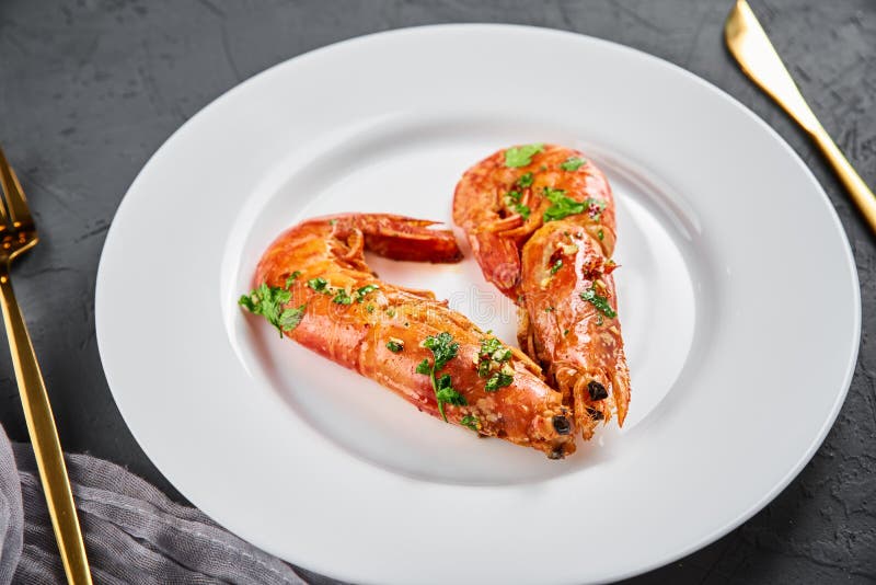 Two Shrimps in Shape of Heart on the Plate, Top View. Love Concept ...