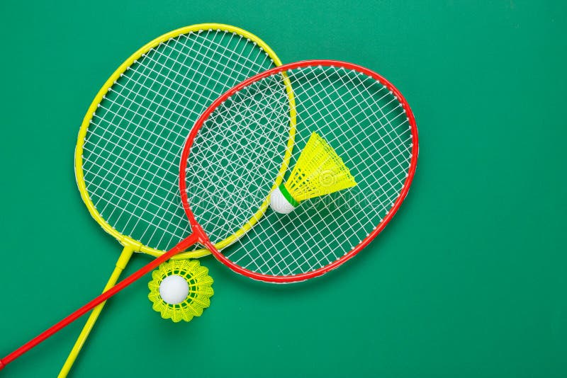 Two Shuttlecock for Badminton on a Green Background, Top View Stock ...