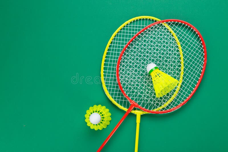 Two Shuttlecock for Badminton on a Green Background, Top View Stock ...