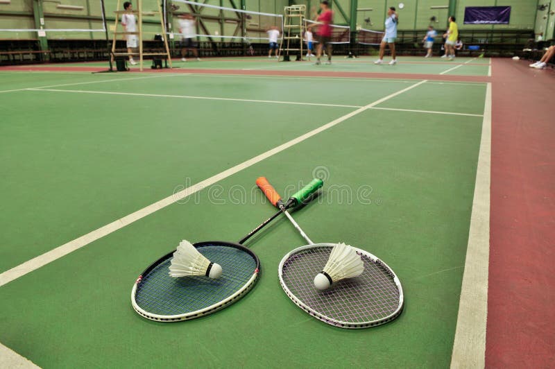 Badminton Courts with Players and Shuttlecocks Stock Image - Image of ...